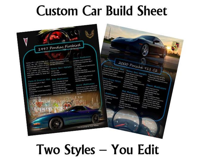 Show Car Build Sheet Template Bundle, MS Word & PDF Format, Two Styles ...