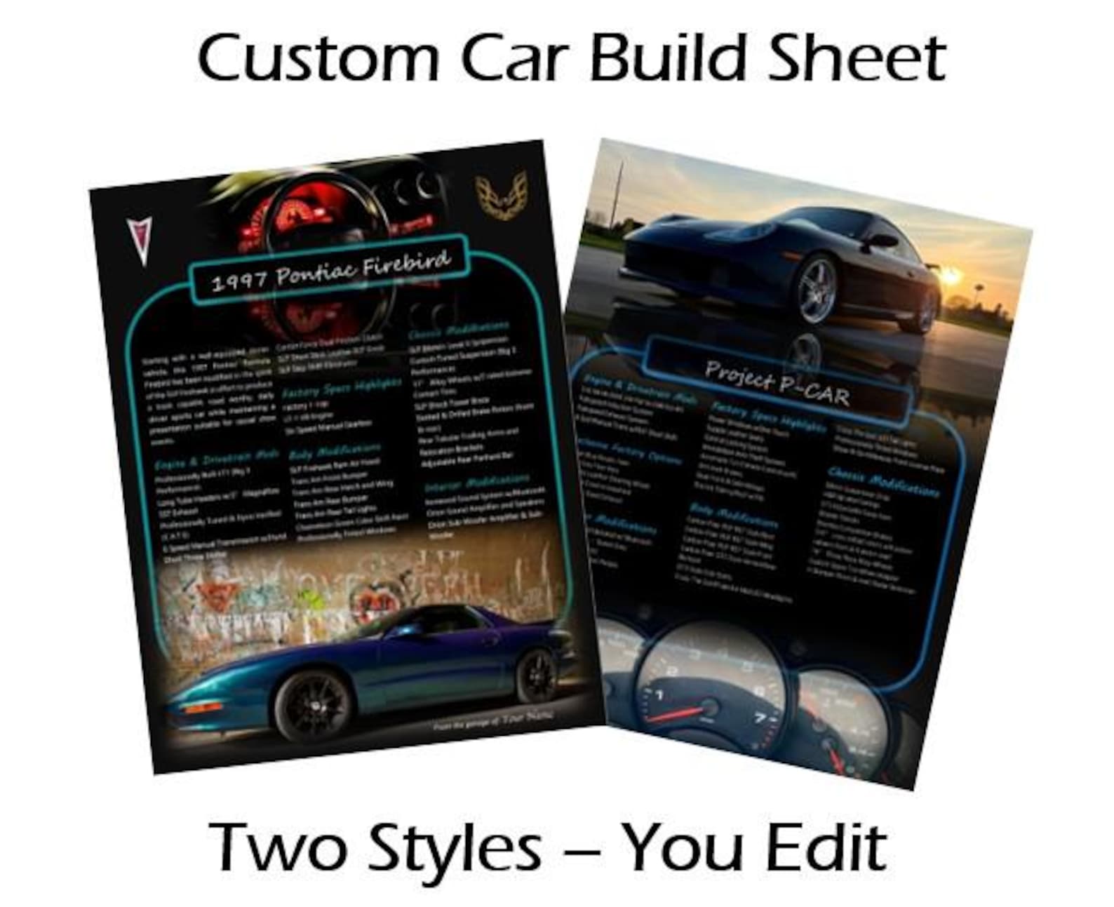 Show Car Build Sheet Template, Editable MS Word & PDF, Two Styles - Etsy