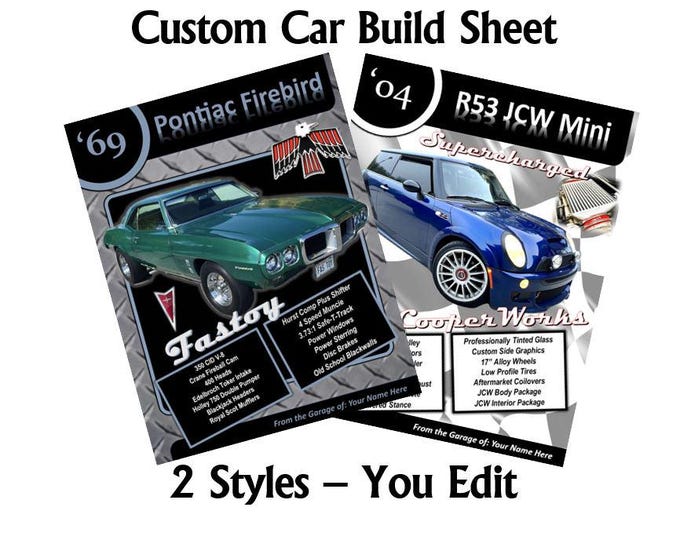 Show Car Build Sheet Template, Display Garage Decor (MS Word & PDF) - Etsy