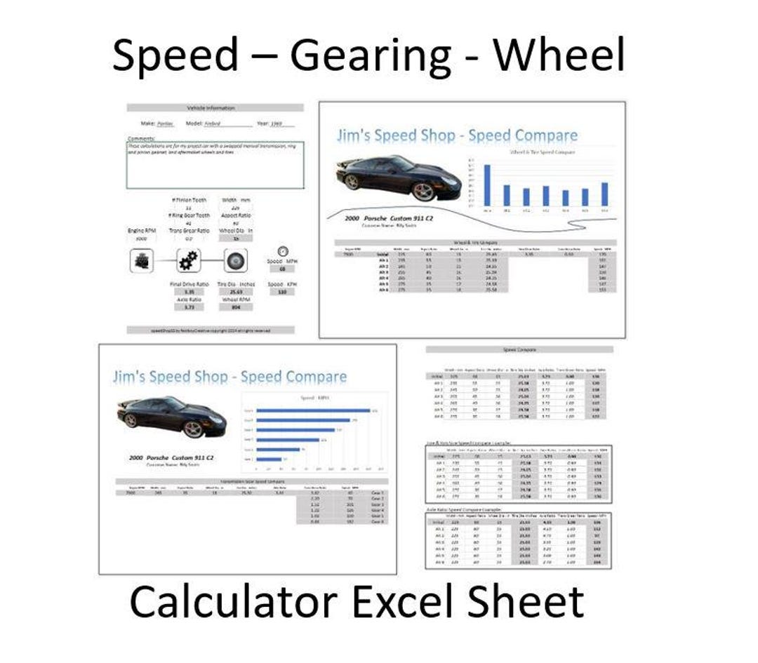 Vehicle Speed and Gearing Calculator, Excel Spreadsheet (digital ...