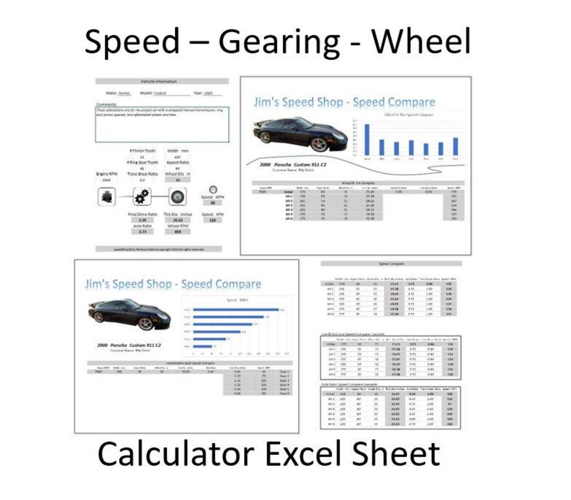 Vehicle Speed and Gearing Calculator, Excel Spreadsheet (digital ...