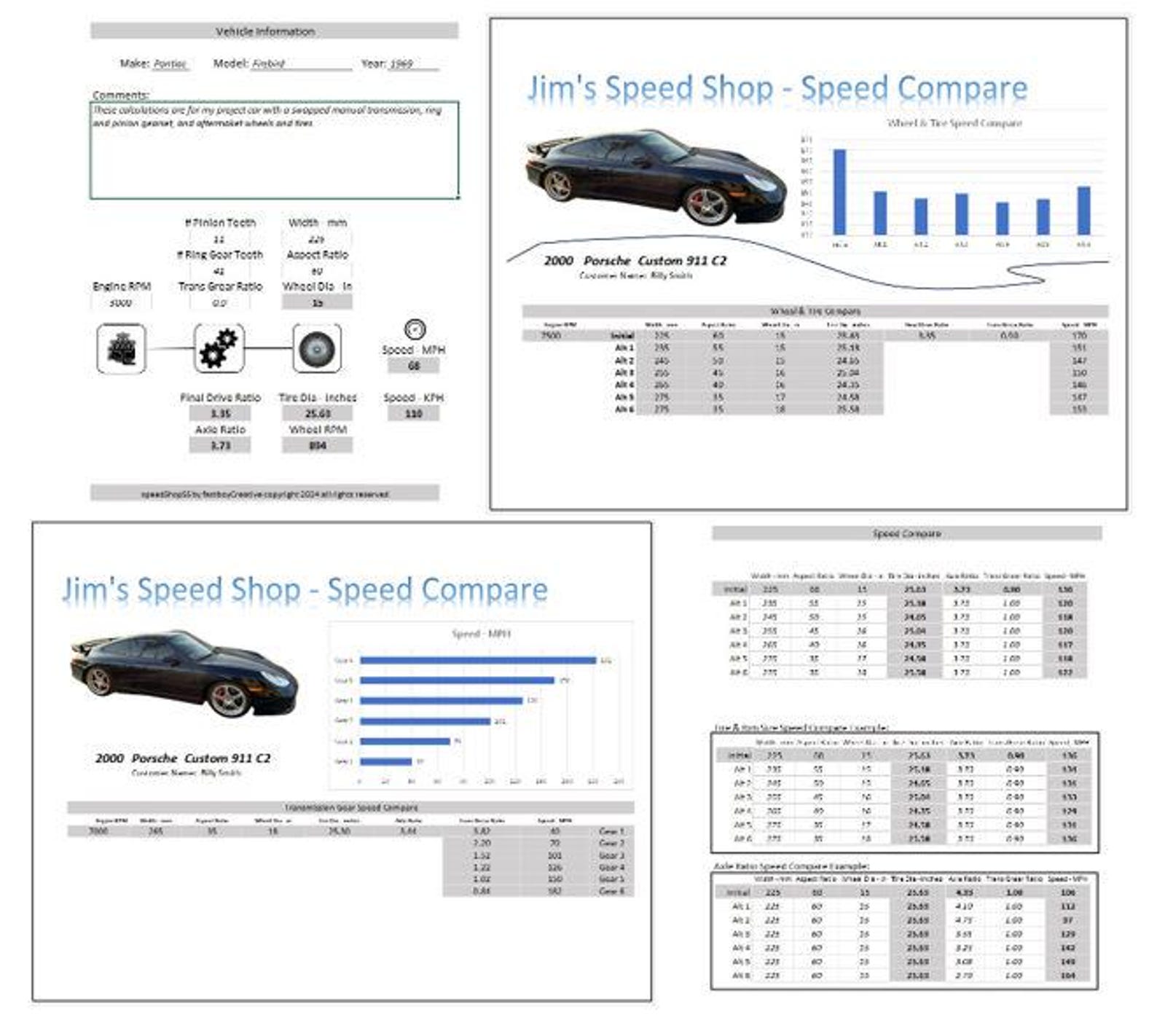 Vehicle Speed and Gearing Calculator Spreadsheet. Compare Wheel N Tire ...