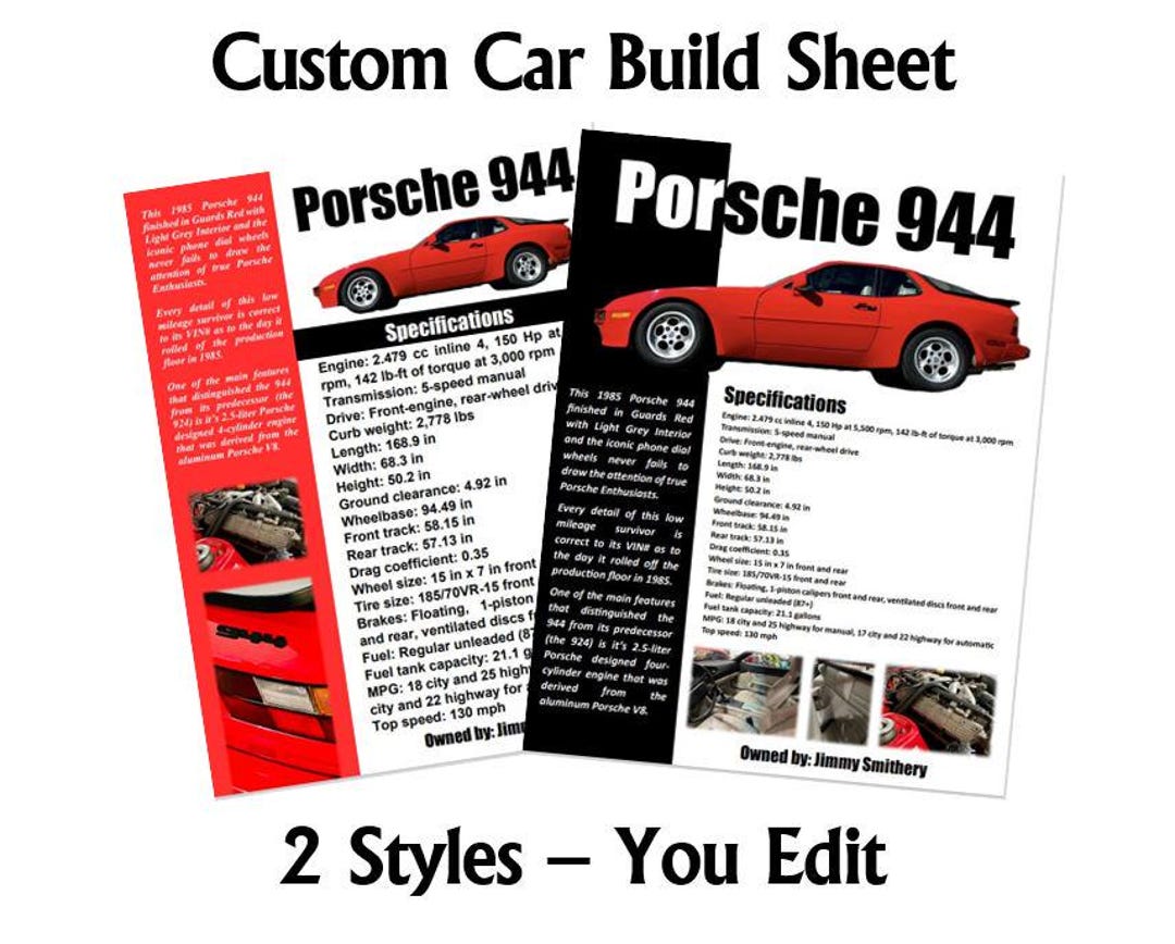 Show Car Build Sheet Template, MS Word & PDF Format, Display Pictures ...