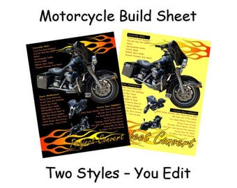 Show Motorcycle Build Sheet Template, Editable MS Word & PDF, 2 Styles ...