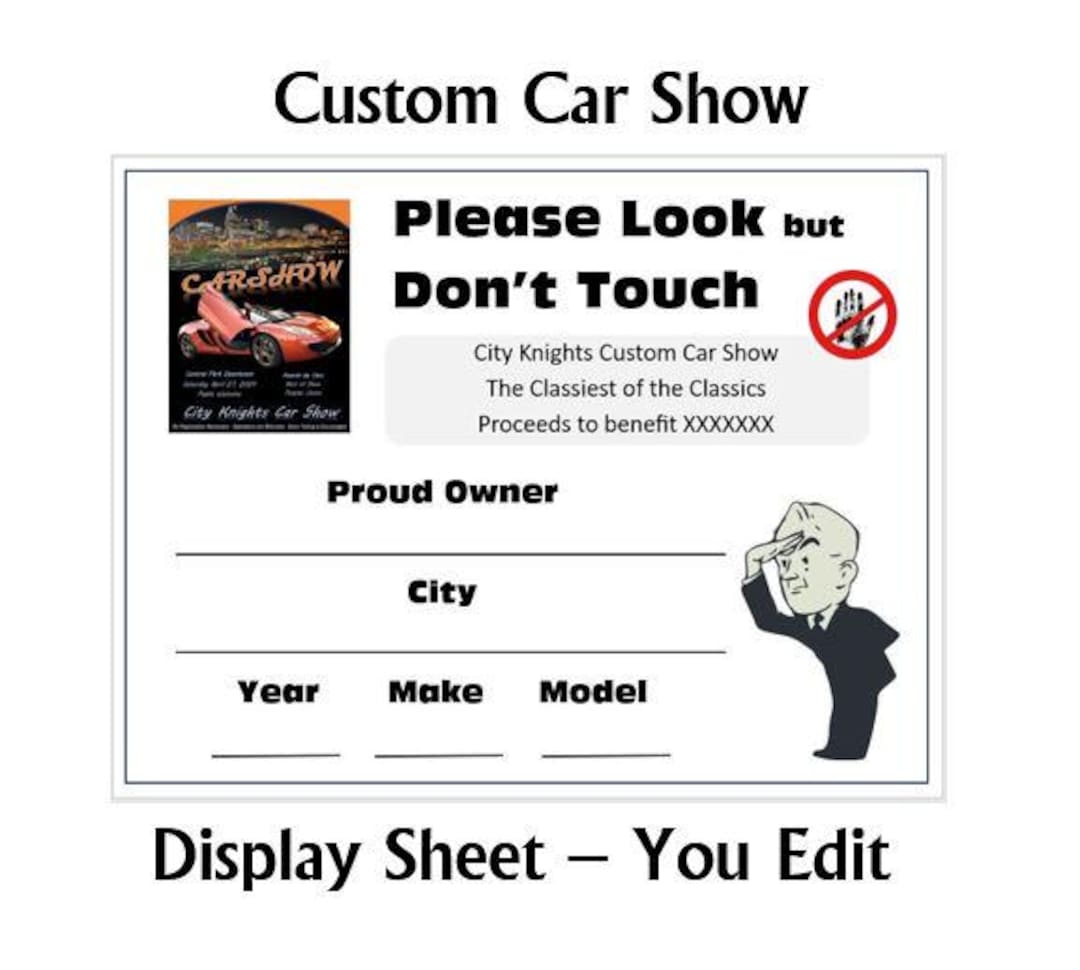Auto Show Vehicle Display Sheet Template, Please Look but Don't Touch ...