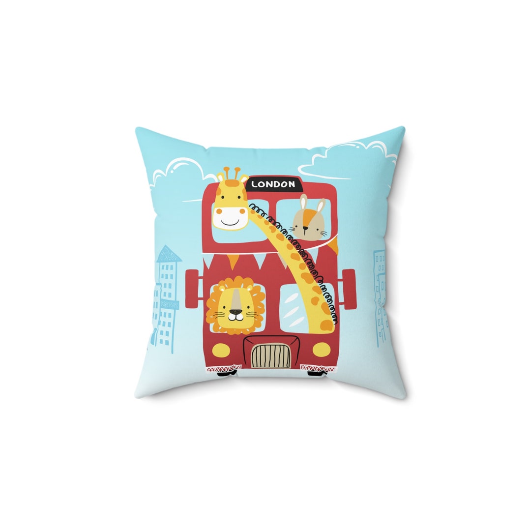 Red London Bus Pillow, Animal Theme Throw Pillow, Spun Polyester Square ...