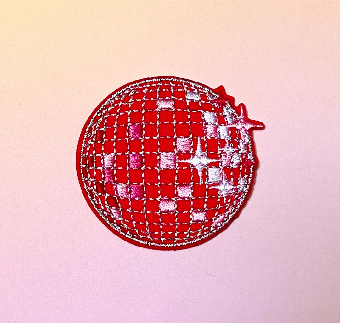Fuchsia Disco Ball Embroidered Patch With Metallic Silver Thread ...