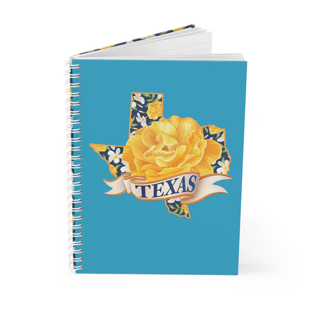 Yellow Rose of Texas Spiral Notebook, Blue Floral Journal, Texas Themed ...