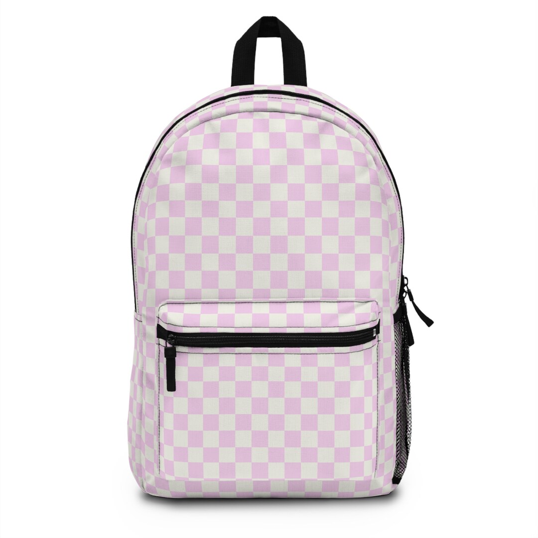 Checkered Lavender Backpack With Adjustable Straps, Waterproof Travel ...