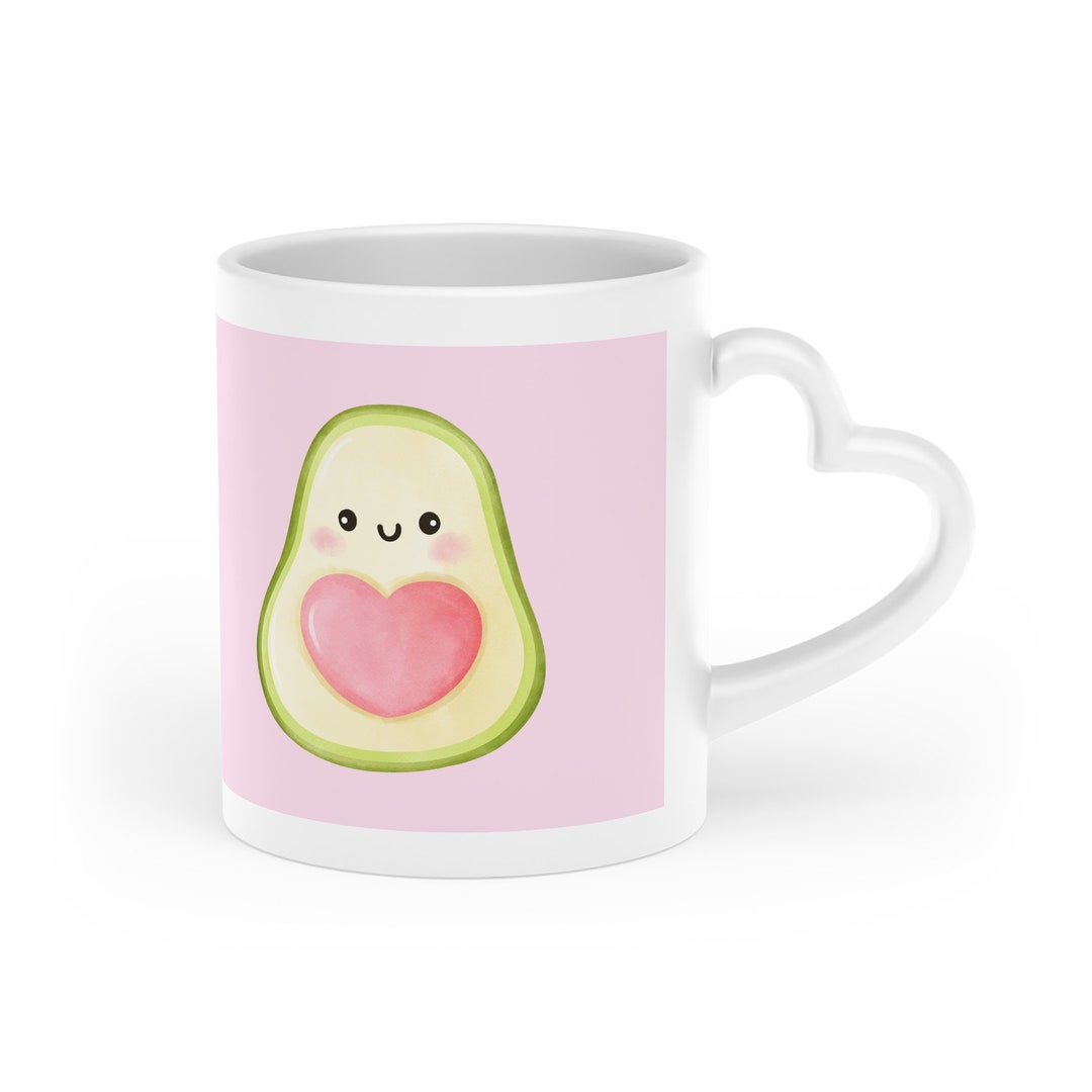 Cute Avocado Mug, Heart Handle, Pink Ceramic Coffee Cup - Etsy