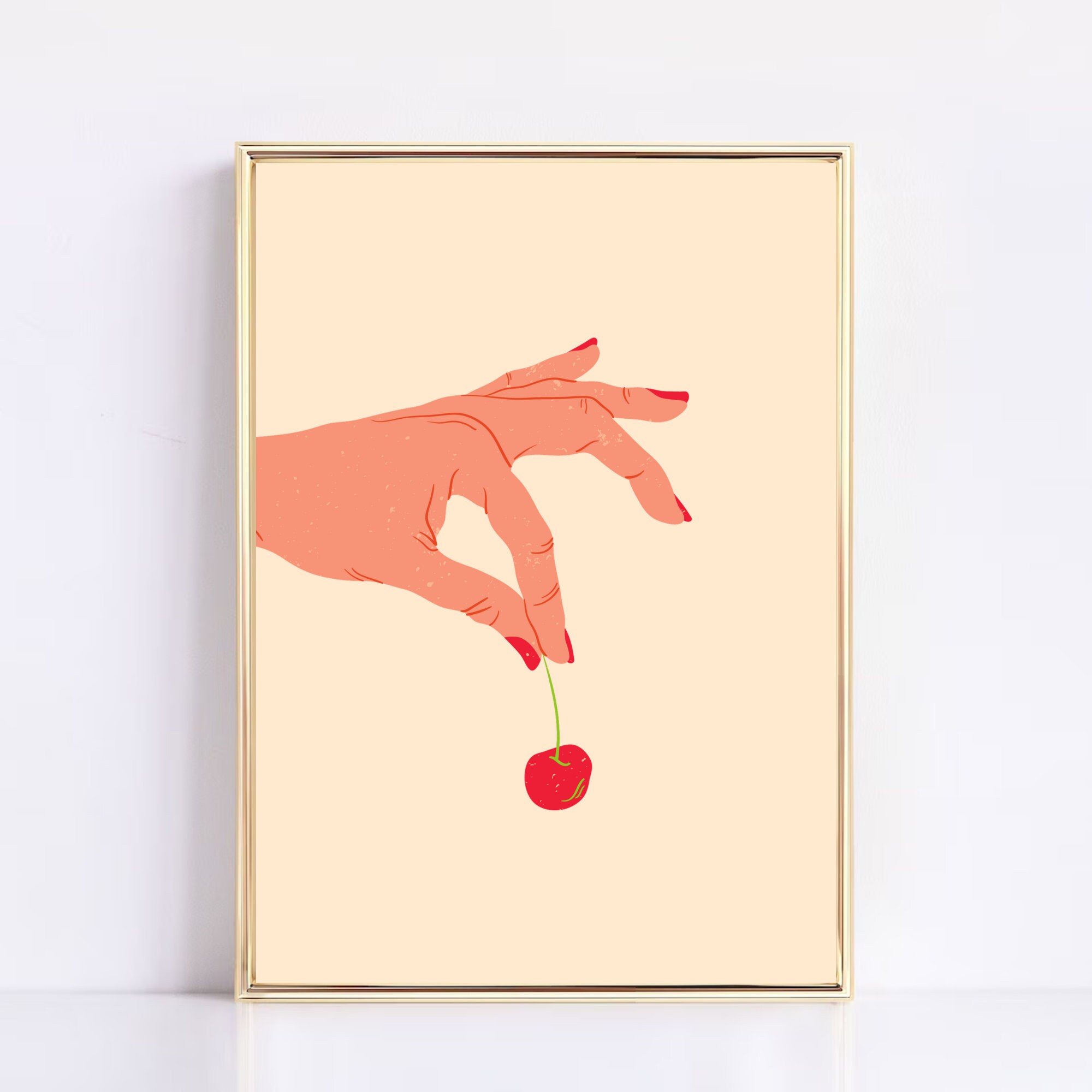 Hand Holding Cherry Retro Digital Print Poster Download for Bedroom ...