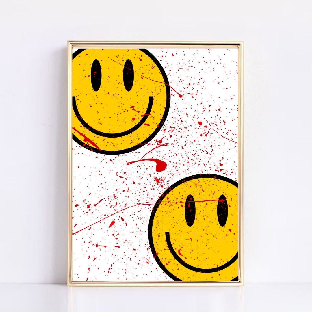 Smiley With Blood Splat Digital Print Poster Download With White ...