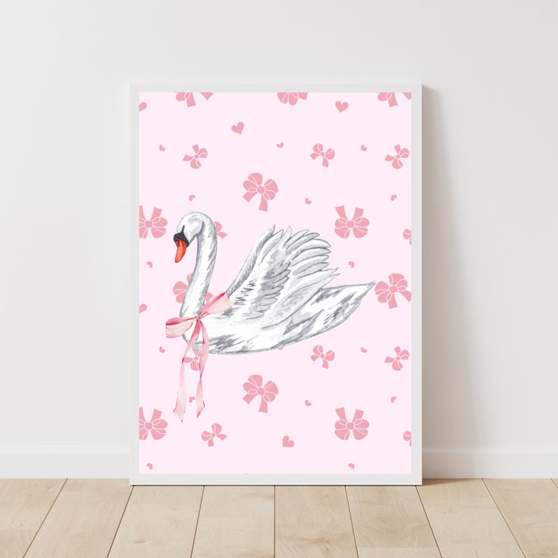 Swan With Pink Bows Print, Bedroom Wall Decor (digital Download) - Etsy