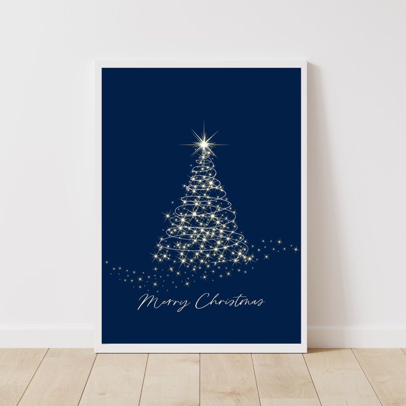 Navy Blue Christmas Tree Print, Holiday Wall Art (digital Download) - Etsy