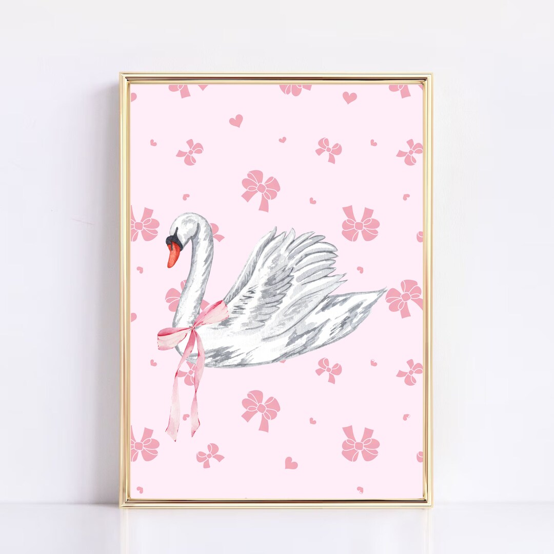 Swan With Pink Bows Print, Bedroom Wall Decor (digital Download) - Etsy