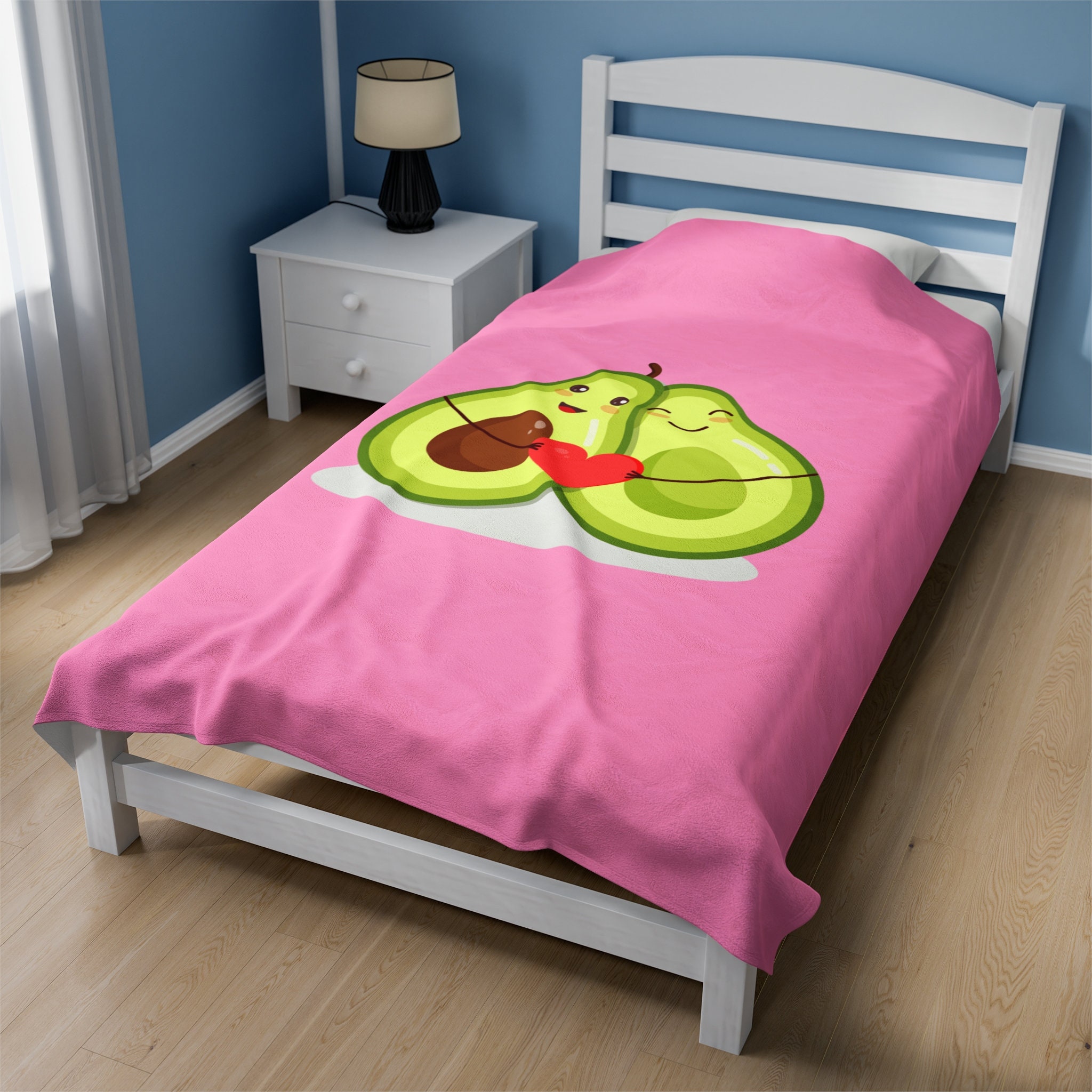 Cute Cartoon Avocado Hugging Each Other With Heart Velveteen Plush ...