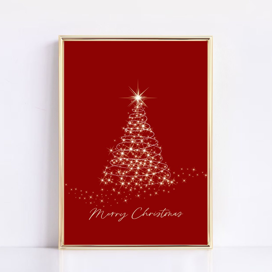 Red Christmas Sparkle Tree With Merry Christmas Decor, Christmas Wall ...
