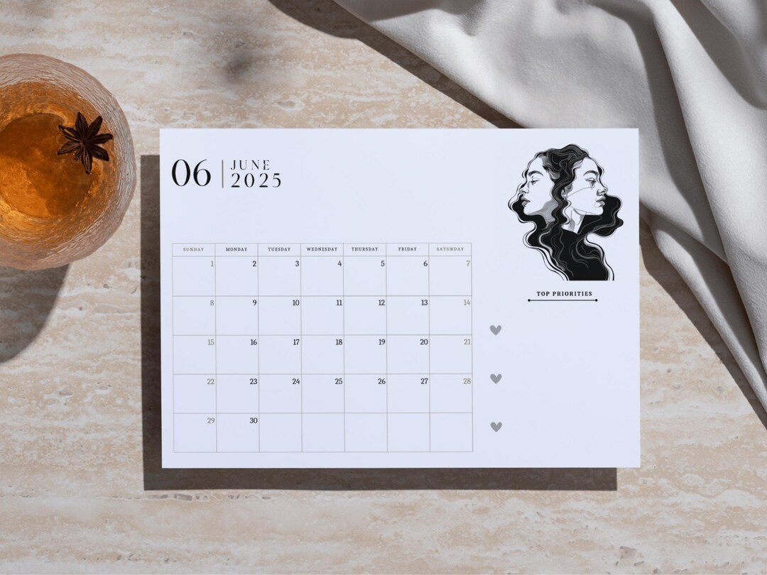 Printable Gemini Desk Calendar, Zodiac 2025 Planner, Monthly Tracking ...