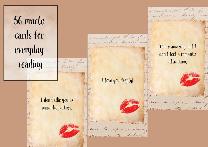 Love Letters Oracle Printable Cards Deck, Romantic Messages Reading ...