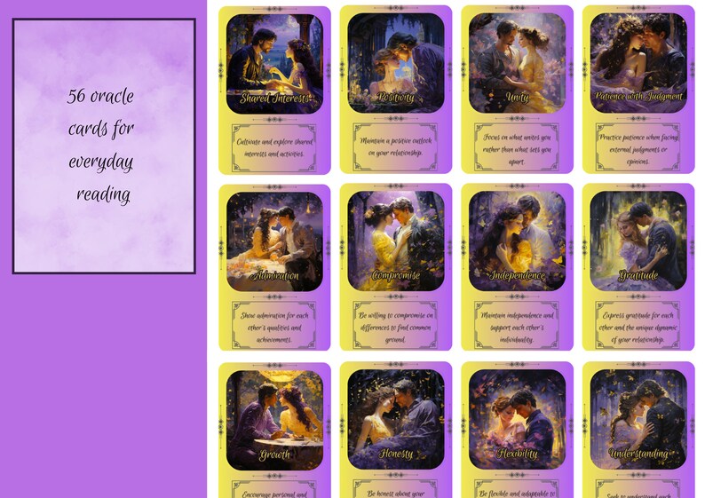Age Gap Relationship Oracle Printable Cards Deck, Fantasy Yellow Purple ...