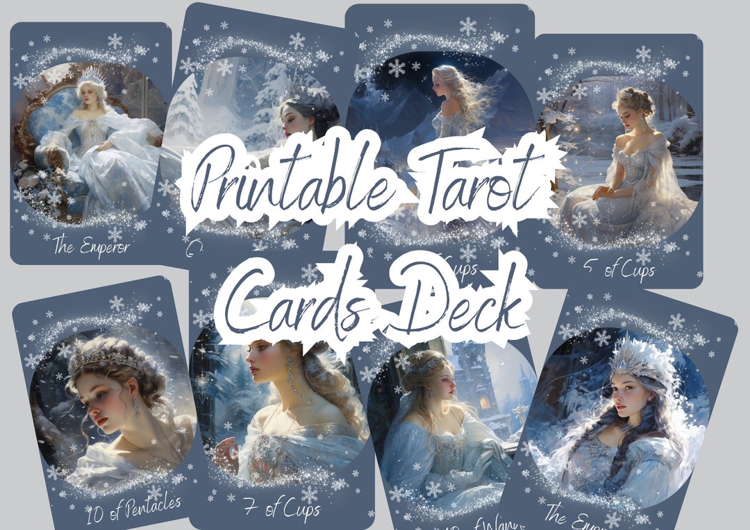 Snow Queen Printable Tarot Oracle Cards Deck Digital Romantic Fantasy ...