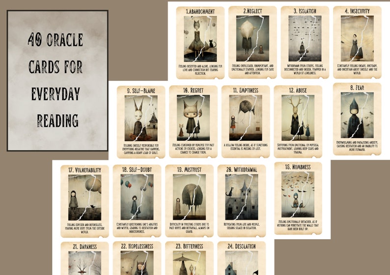 Dark Childhood Oracle Printable Cards Deck, Inner Child Healing Trauma ...
