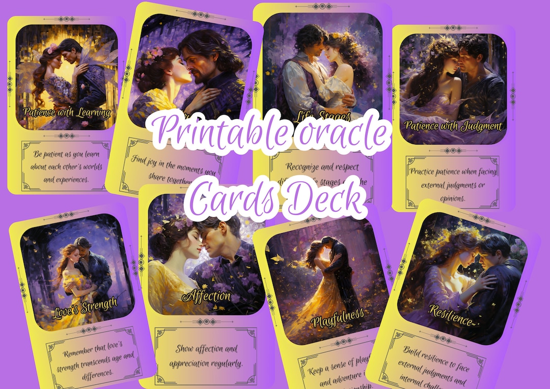 Age Gap Relationship Oracle Printable Cards Deck, Fantasy Yellow Purple ...