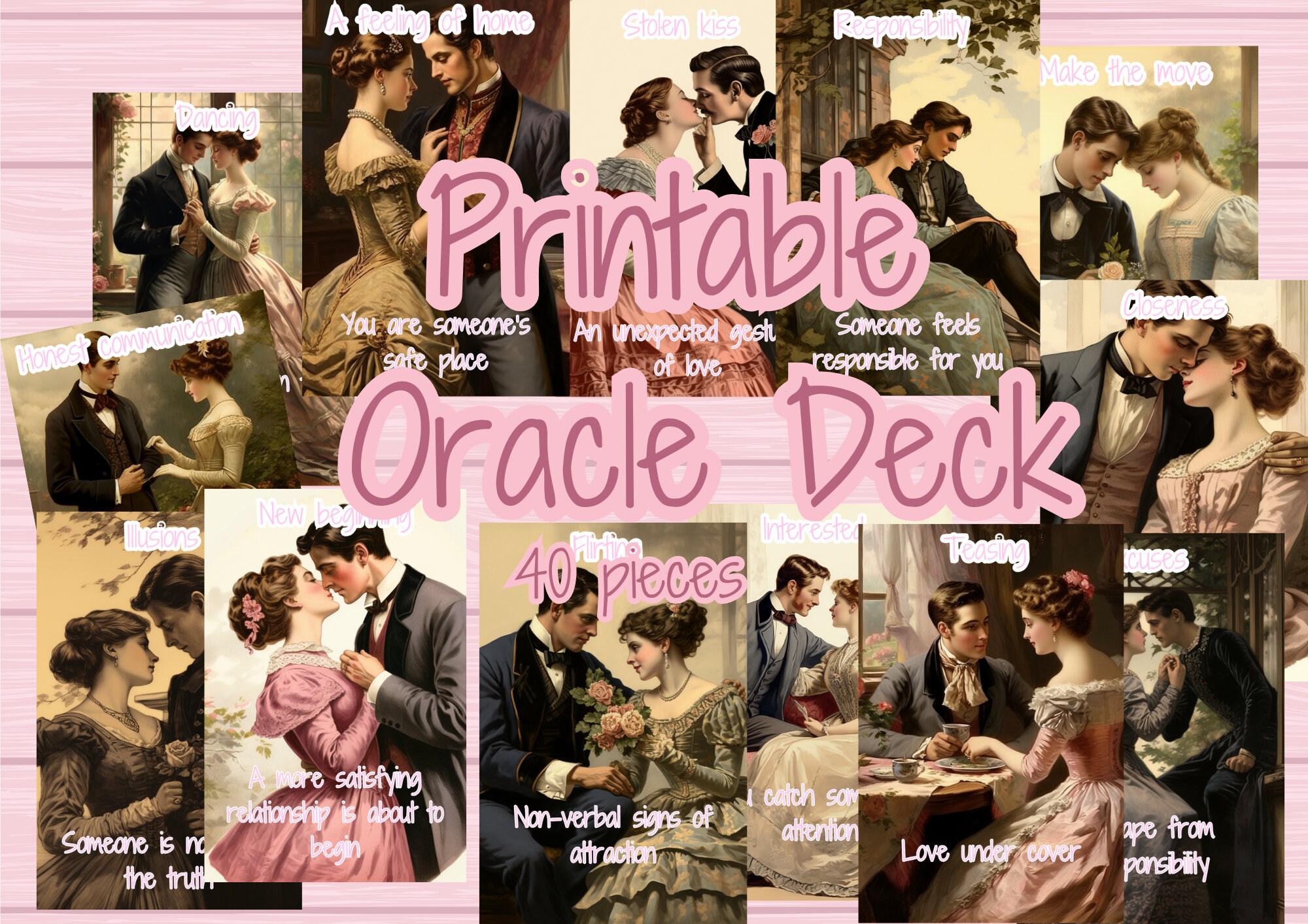 Printable Oracle Cards Deck Victorian Courtship, Oracle Set for Relationship Tarot Reading - Etsy