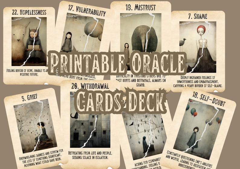 Dark Childhood Oracle Printable Cards Deck, Inner Child Healing Trauma ...