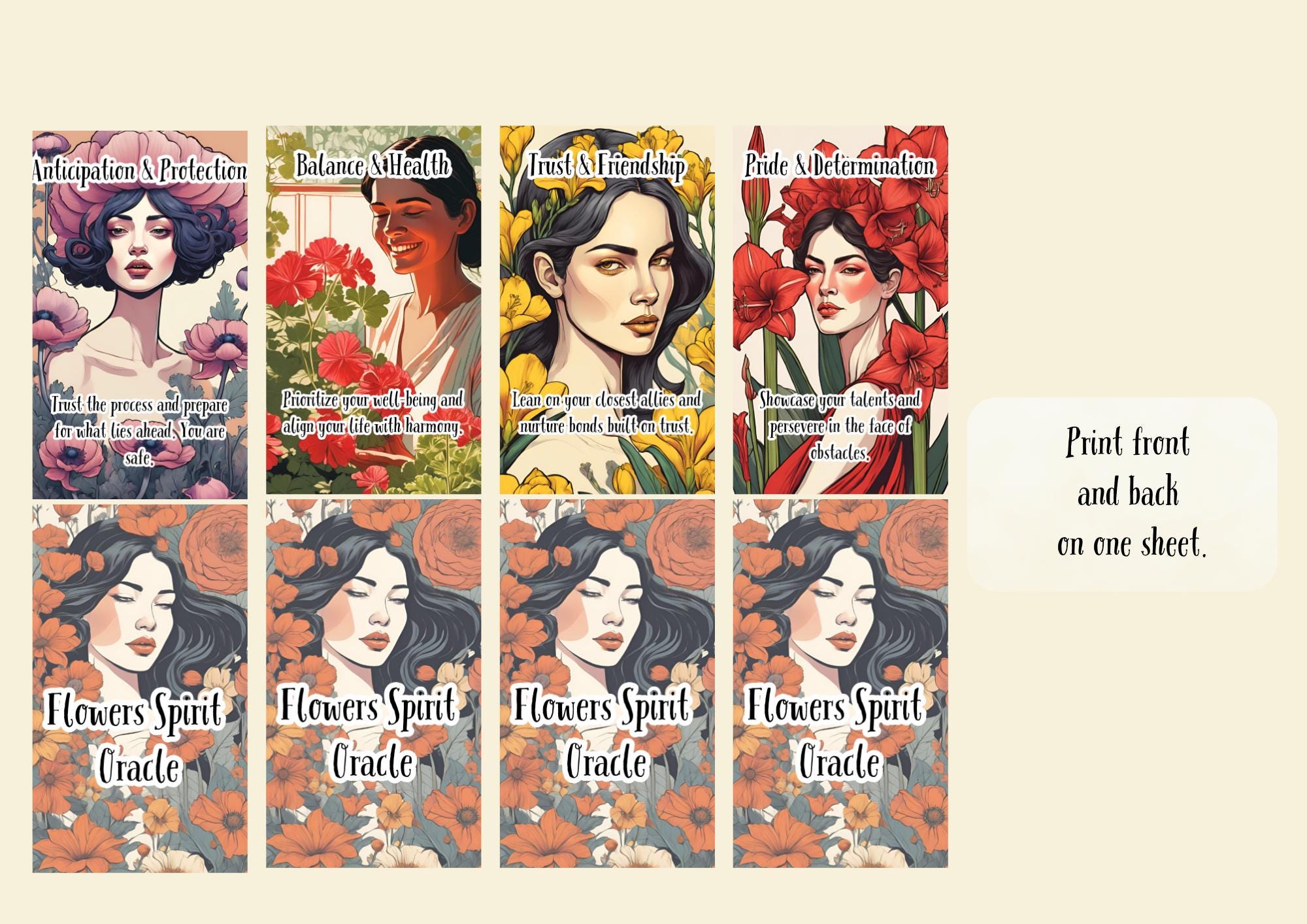 Flowers Spirit Guide Oracle Printable Cards Deck, Nature Sunflower ...