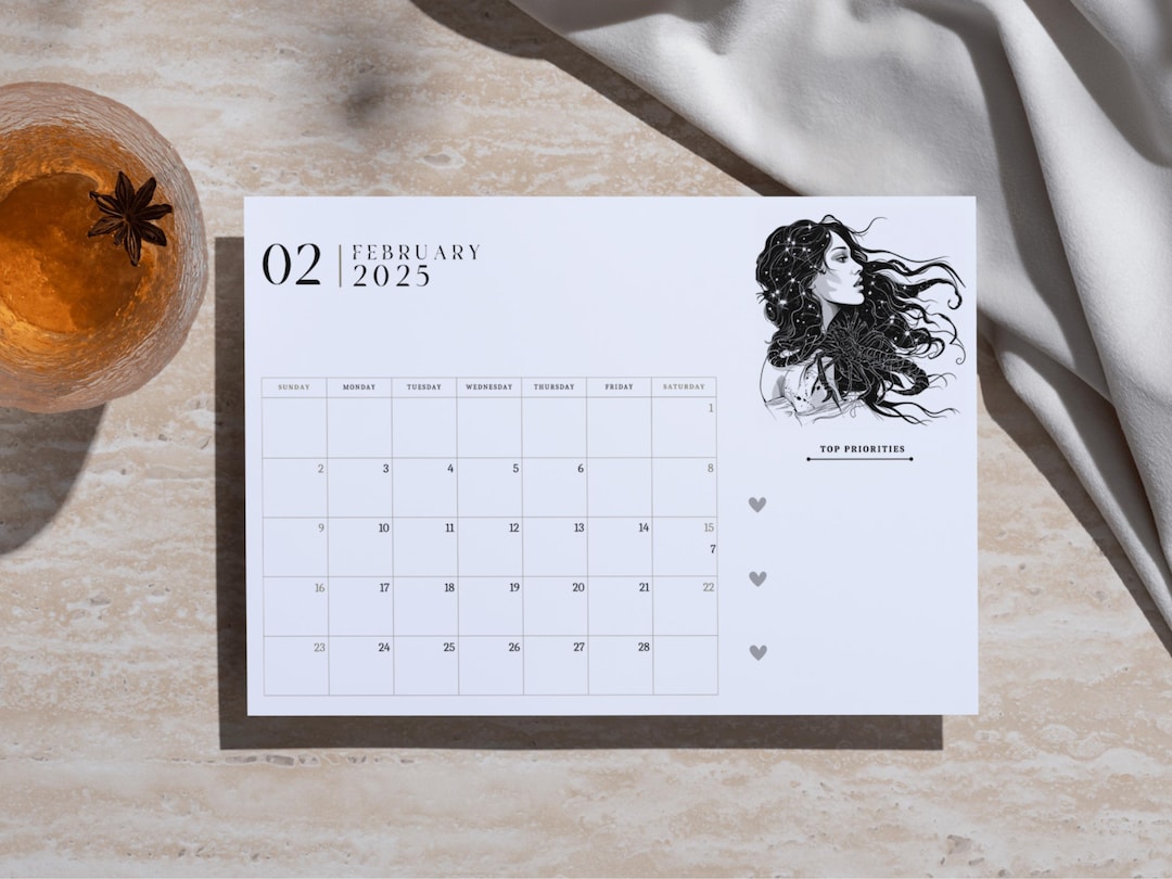 Printable Scorpio Desk Calendar, Zodiac 2025 Planner, Monthly Tracking ...