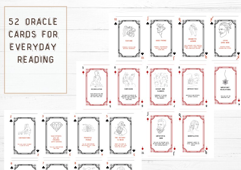 Printable Oracle Cards Deck Playing Cards, Oracle Set for Tarot Reading ...