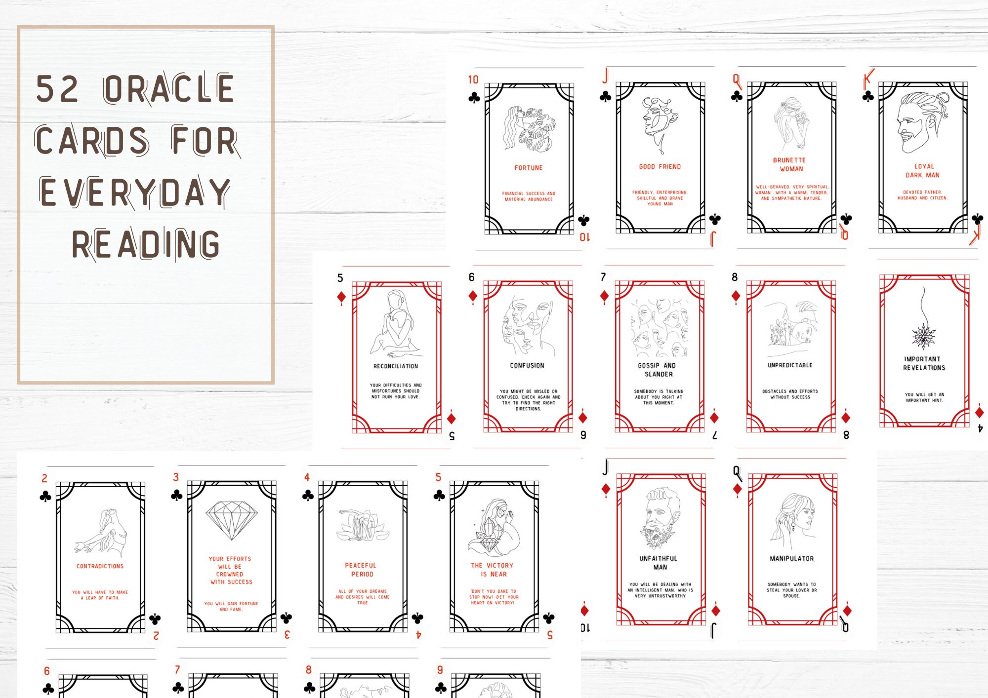 Printable Oracle Cards Deck Playing Cards, Oracle Set for Tarot Reading ...