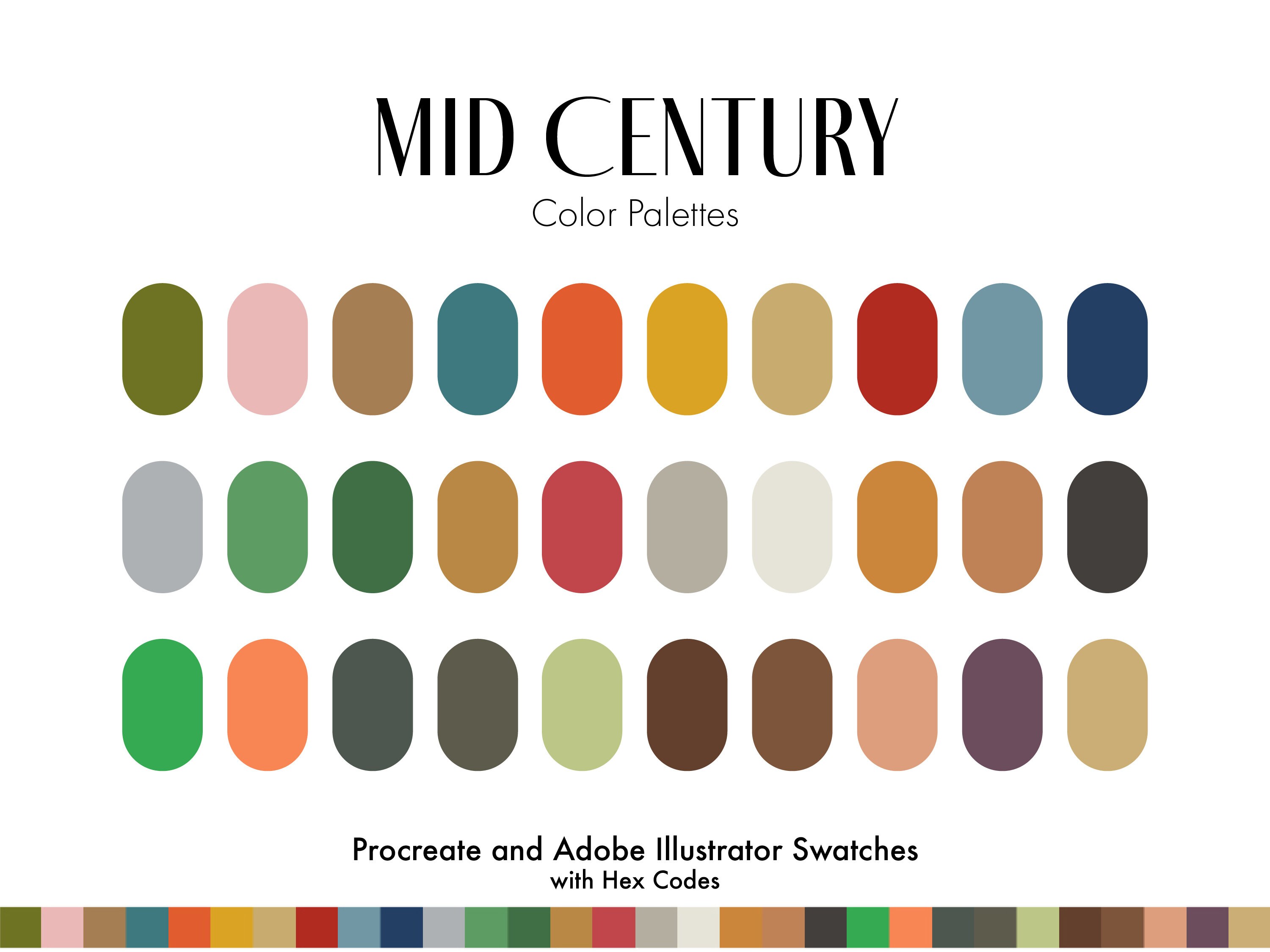 Mid Century Procreate Color Palette With Hex Codes Adobe Illustrator ...