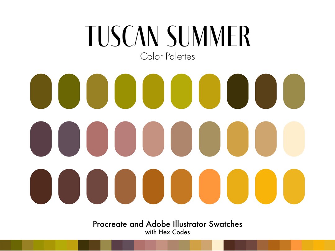 Tuscan Summer Procreate Color Palette With Hex Codes Adobe Illustrator ...