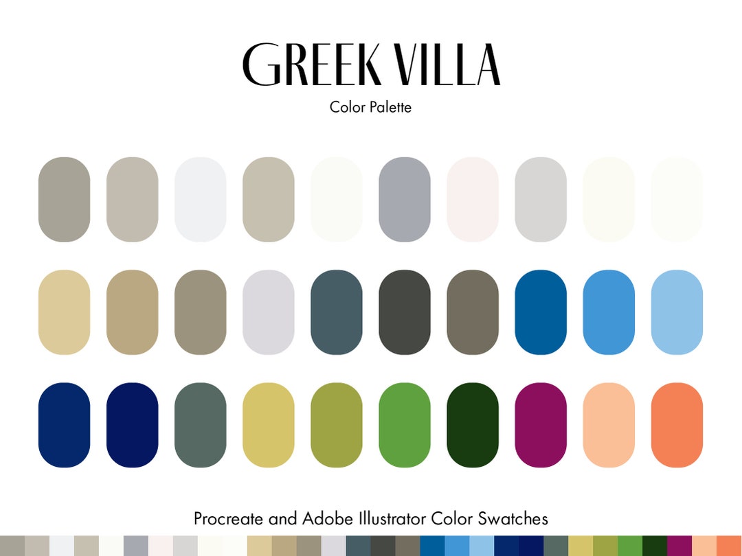 Greek Villa Procreate Color Palette Adobe Illustrator Color Palette 30 ...