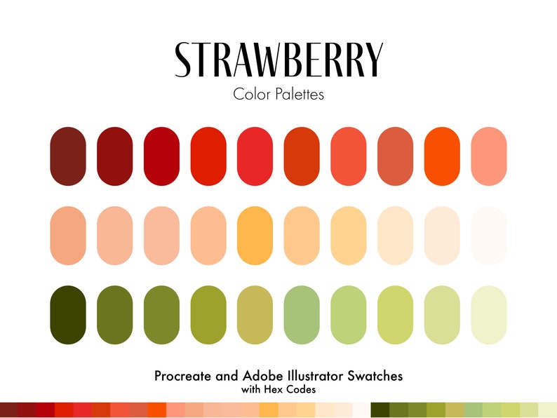Strawberry Procreate Color Palette With Hex Codes Adobe Illustrator Swatches 30 Colors Ipad