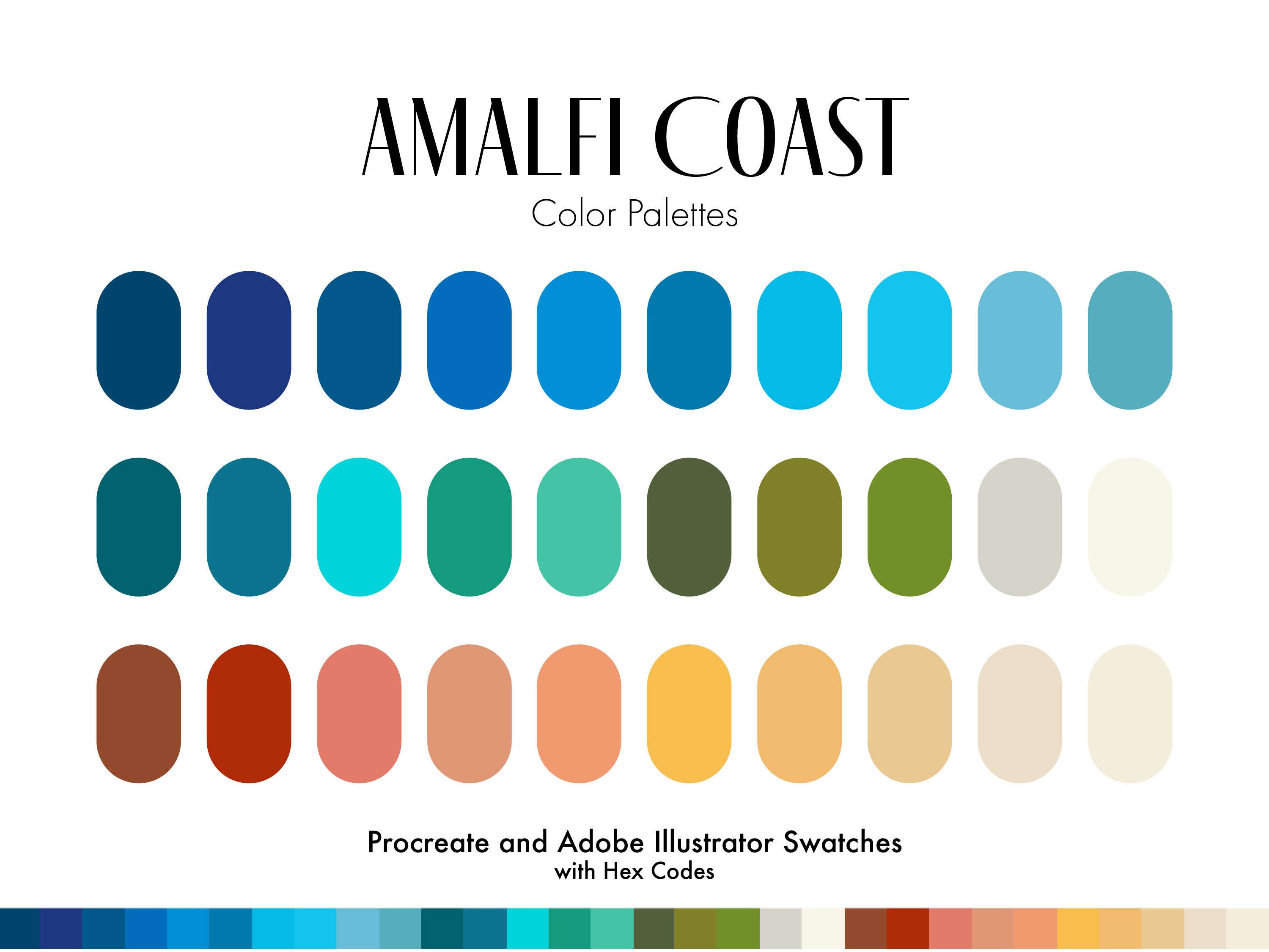 Amalfi Coast Procreate Color Palette With Hex Codes Adobe Illustrator ...