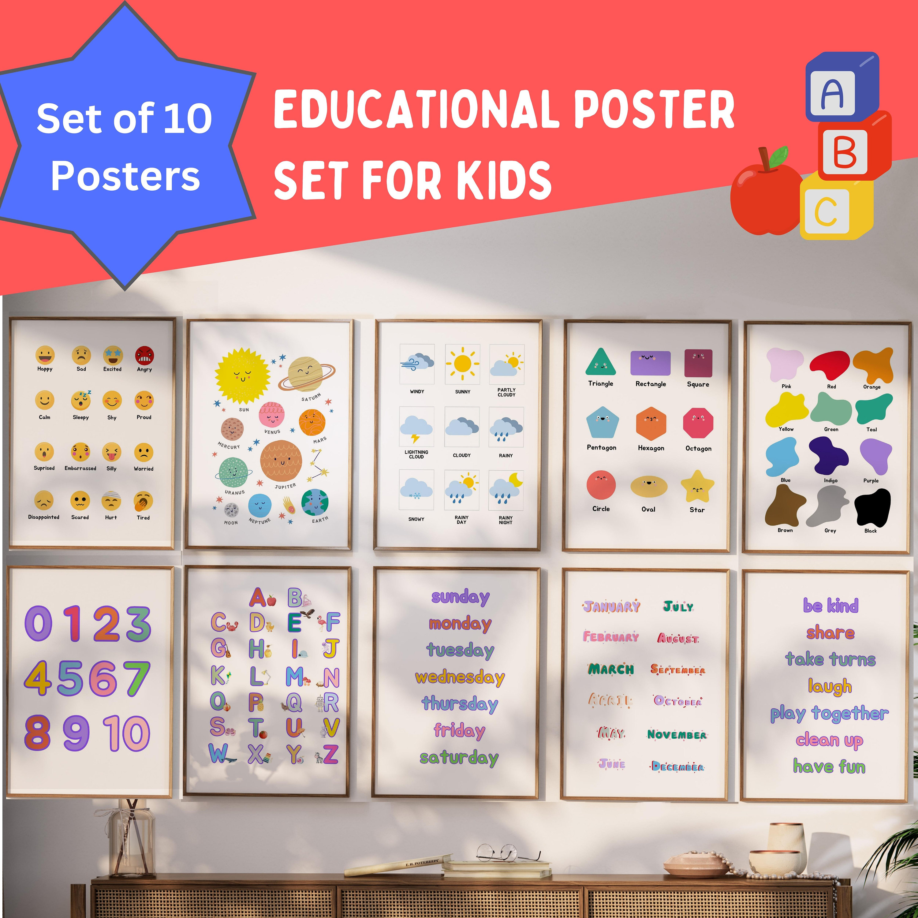 Kids Educational Posters, Learning Wall Decor, Classroom Poster Set ...