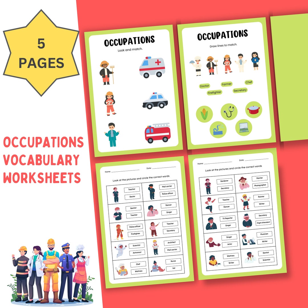 Printable Kids Occupations Activity, Children's Job Vocabulary Learning ...