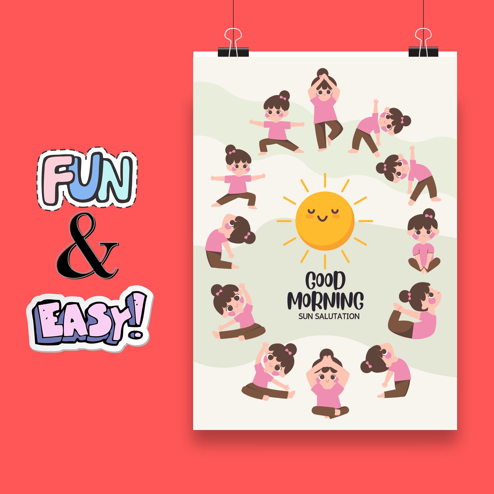 Sun Salutation Poster, Yoga Poses Poster, Montessori Poster, Nursery ...