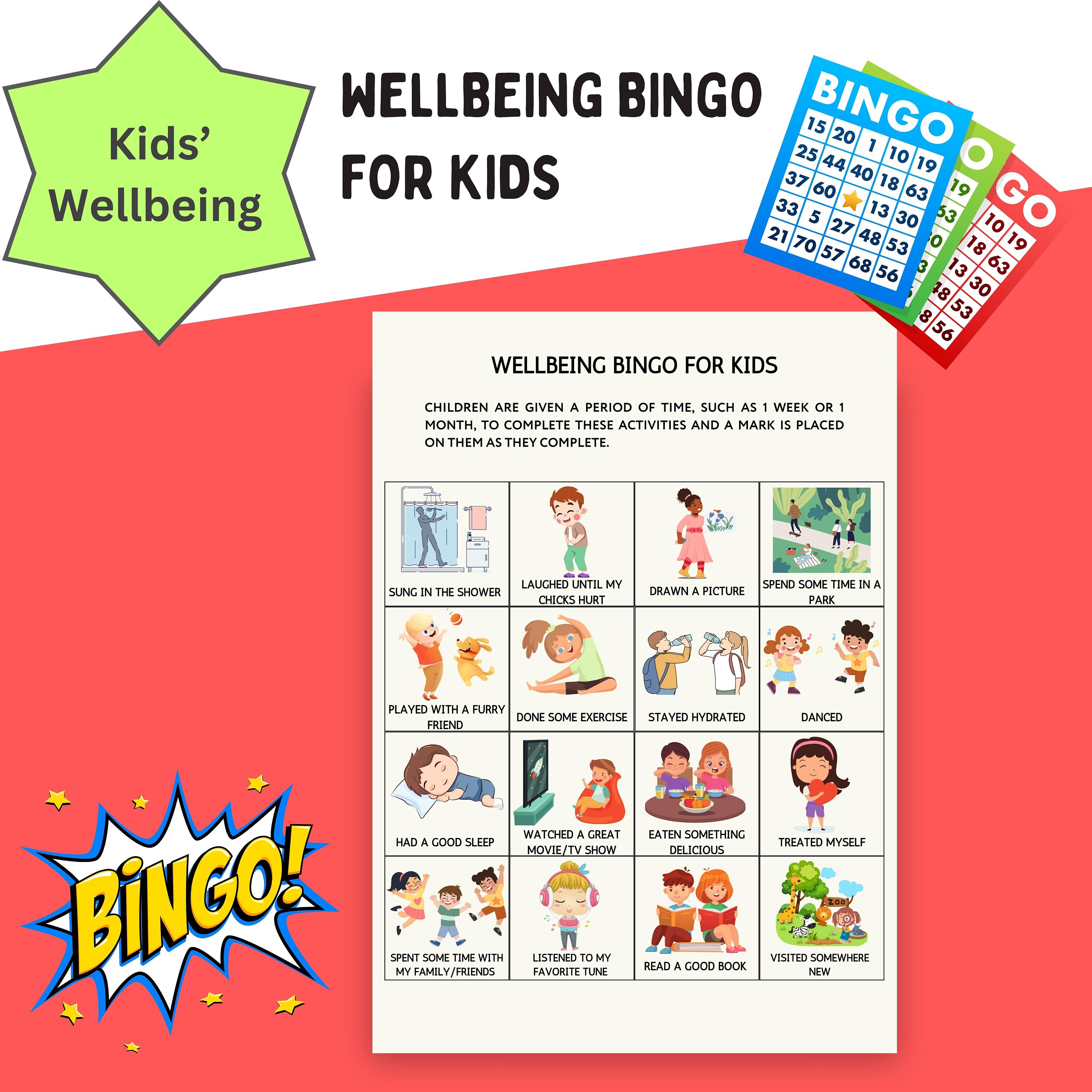 Kids Wellbeing Bingo, Montessori, Instant Download, Kids Wellness, Play ...