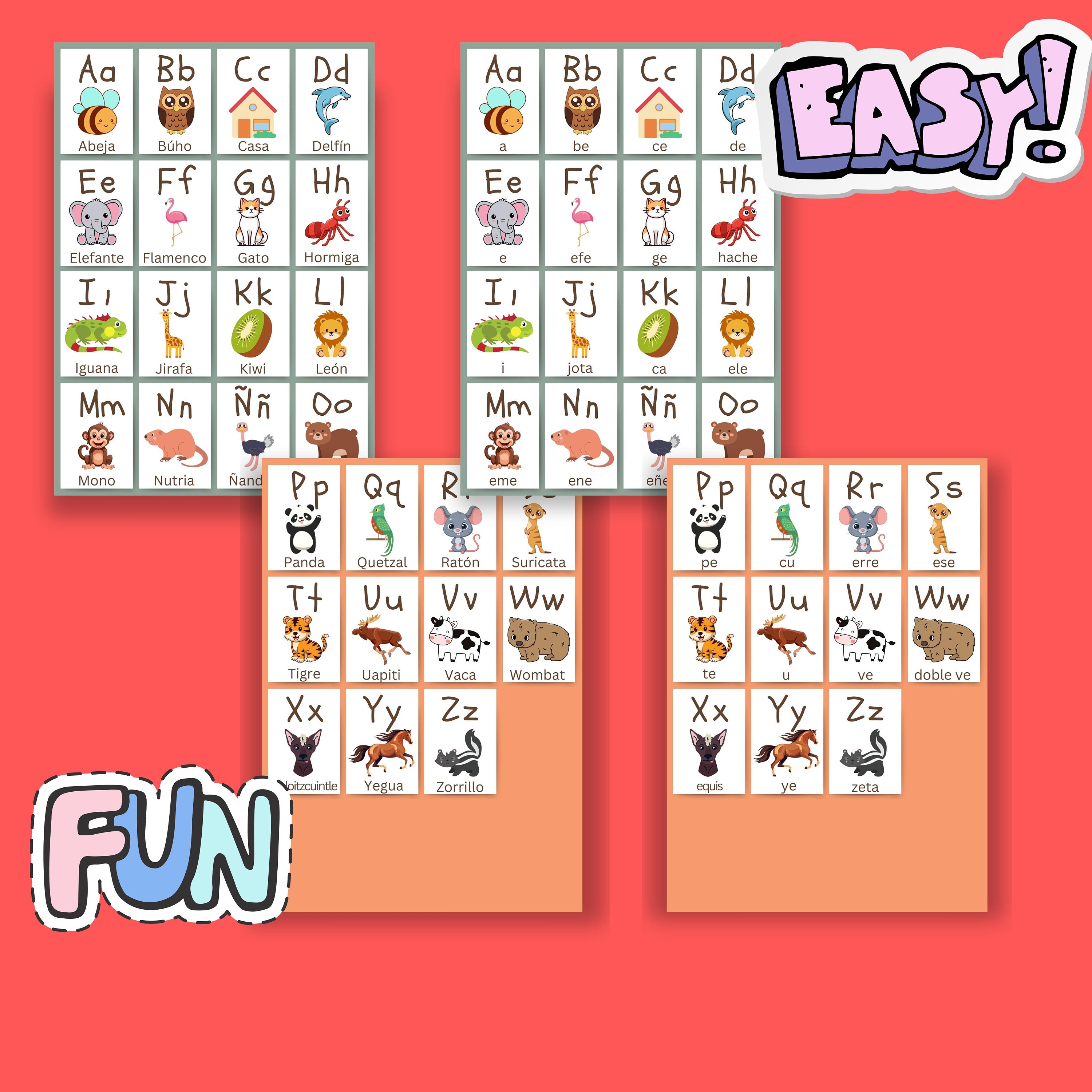 Spanish Alphabet Learning, Kids Spanish ABC Template, Digital Download ...