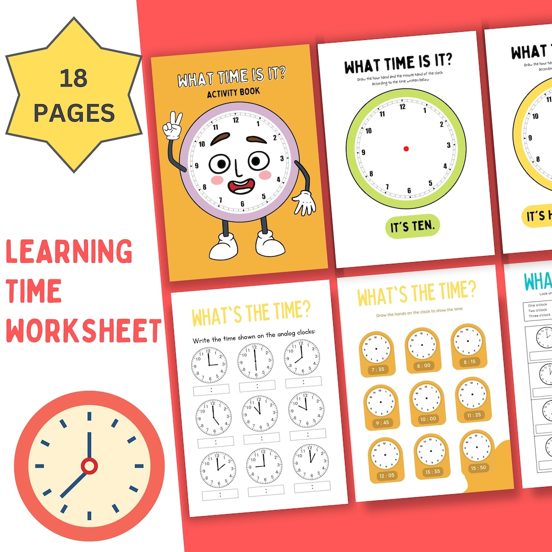 Printable Kids Clock Learning Worksheets, Children Time Practice Sheet ...