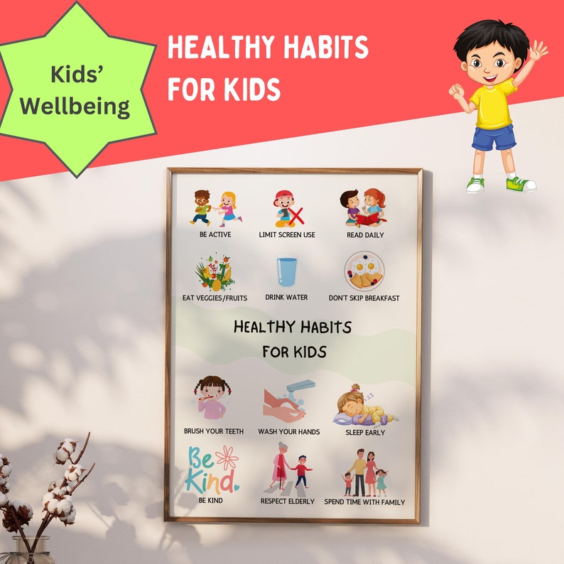 Children's Health Poster, Wellness Wall Art, Children's Room Artwork, Printable Wellness Art ...