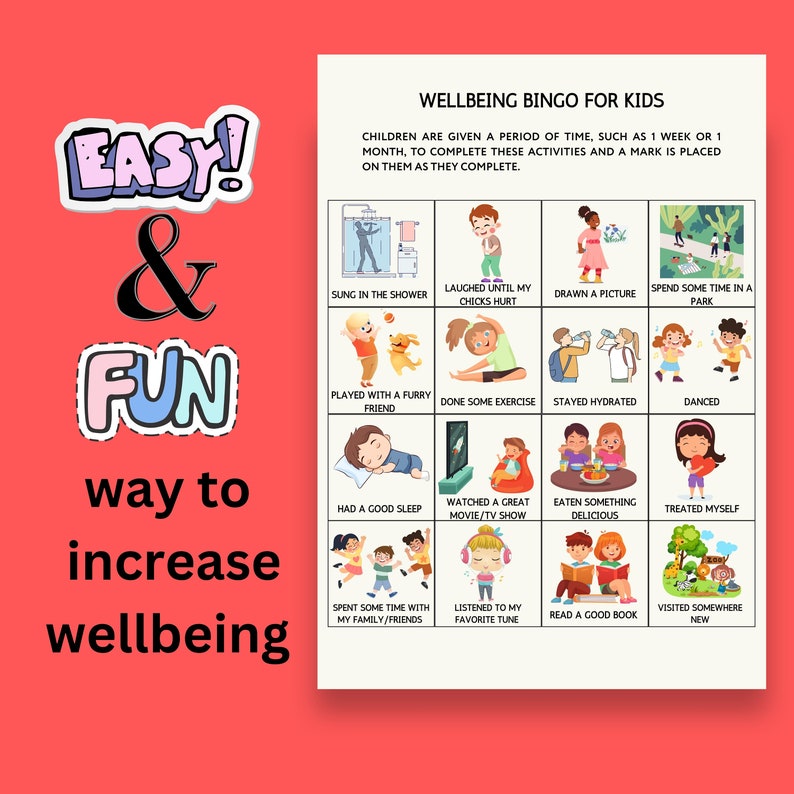 Kids Wellbeing Bingo, Montessori, Instant Download, Kids Wellness, Play ...