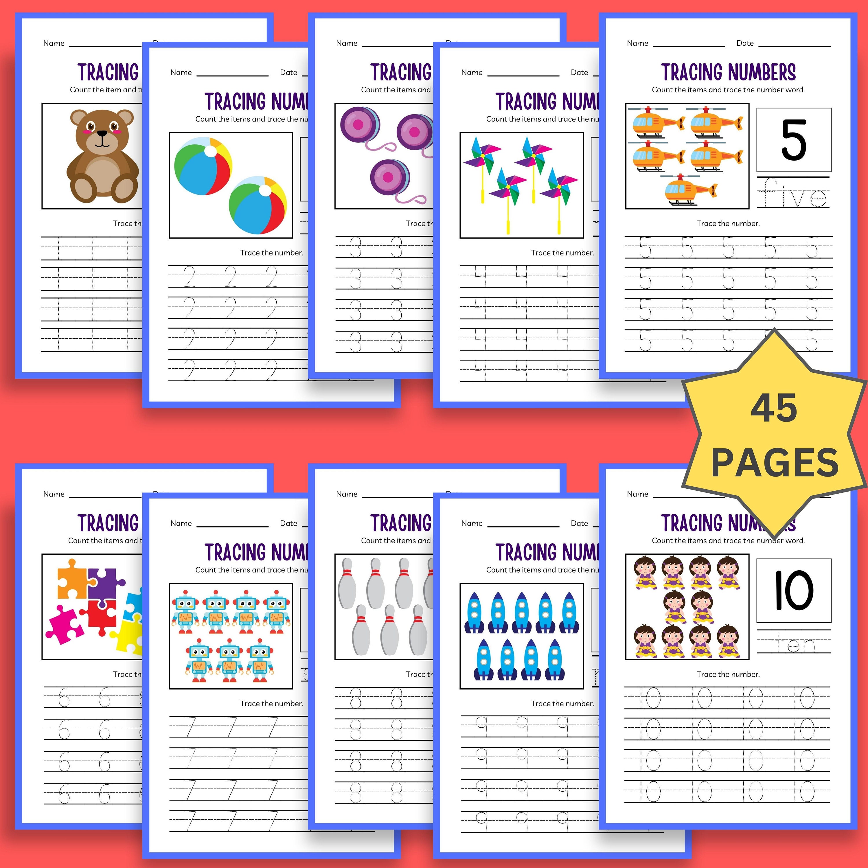 Numbers Learning Template, 1-20 Numbers, Number Exercise Educational ...