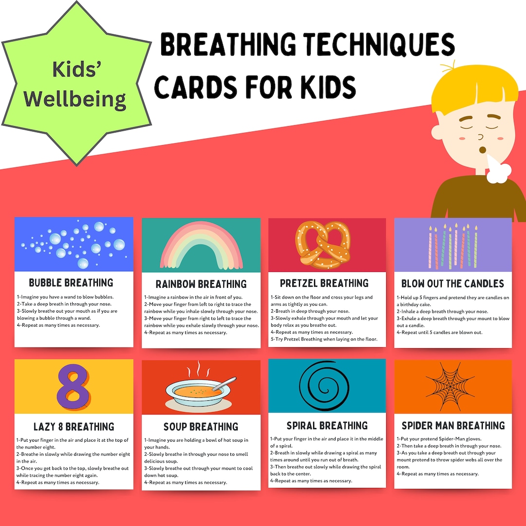 Mindful Breathing Cards for Kids, Techniques for Breathing, Calming ...