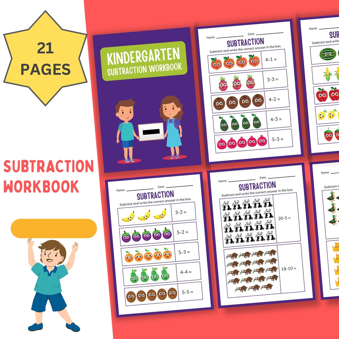 Printable Kids Subtraction Worksheets, Children's Math Practice Sheets ...