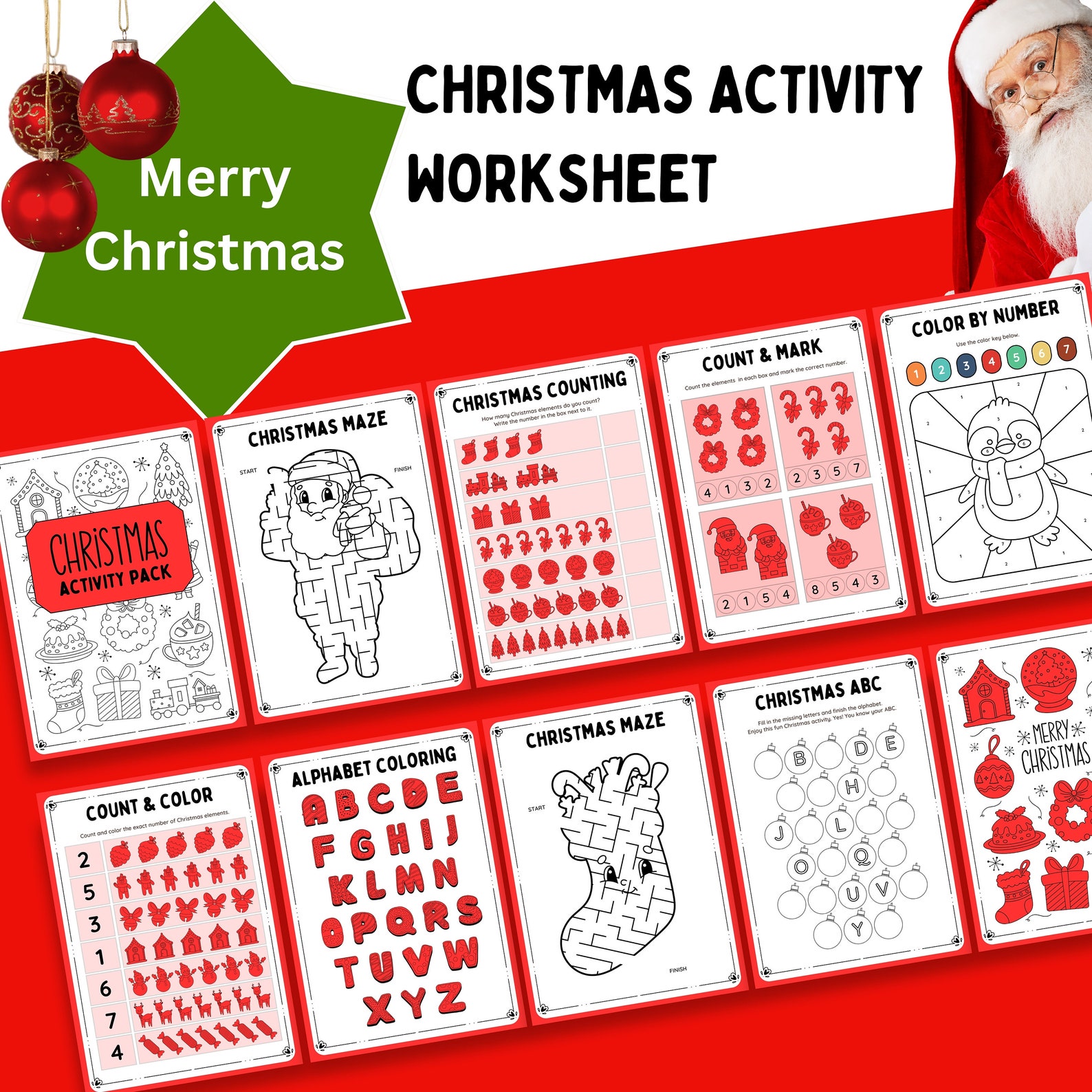 Christmas Activity Workbook, Xmas Activity Book for Kids, Christmas ...